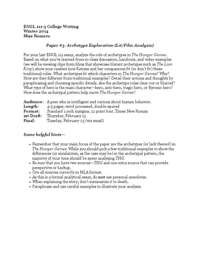ENGL 111 - Prompt 3 - Archetype Exploration | PDF