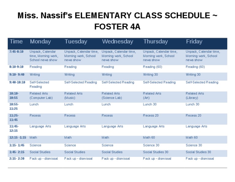 Miss Nassif's 4A Class Schedule | PDF | Language Arts & Discipline ...
