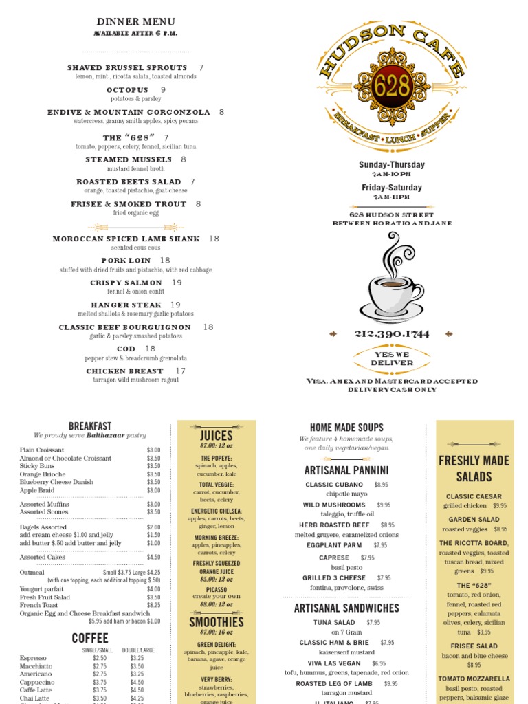 Hudson Cafe Menu | Salad | Food And Drink Preparation