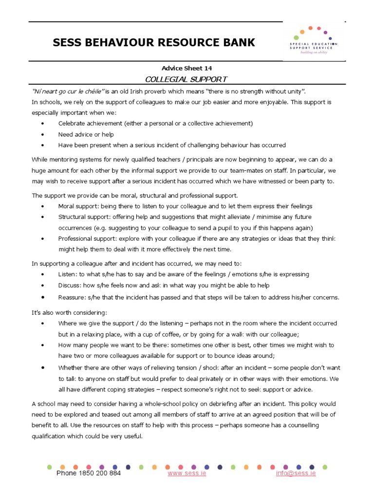 Advice Sheet 14 Collegial Support | PDF | Action (Philosophy) | Cognition