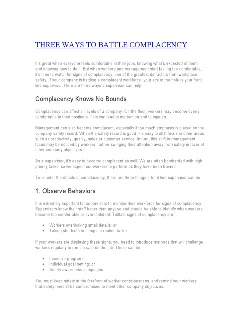 Three Ways To Battle Complacency | PDF | Action (Philosophy) | Applied ...