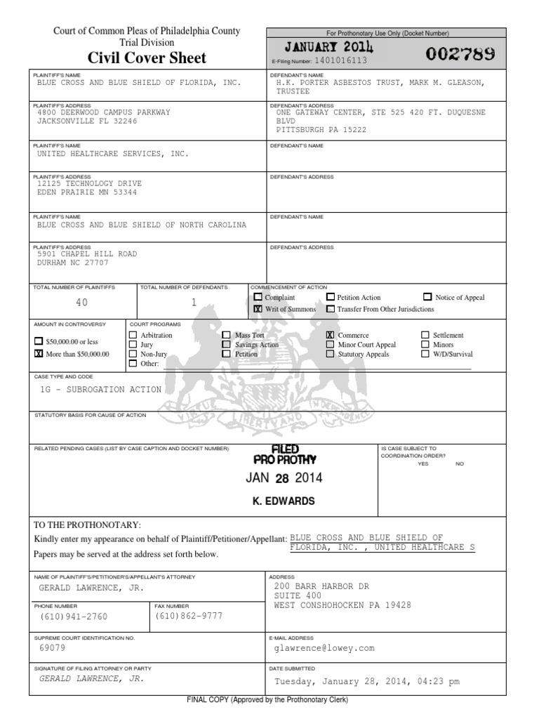 Blue Cross Writ and Presuit Irog Regarding HK Porter Trust Claims | PDF ...