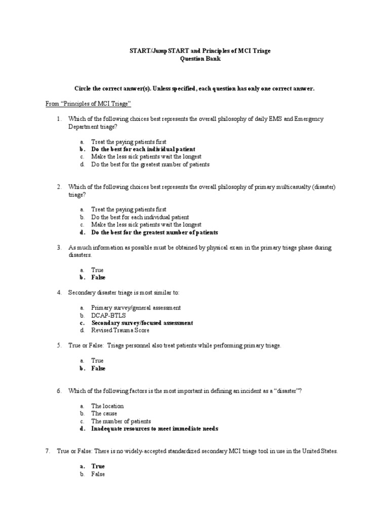 Triage Question Bank | PDF | Medical Treatments | Emergency Medical ...