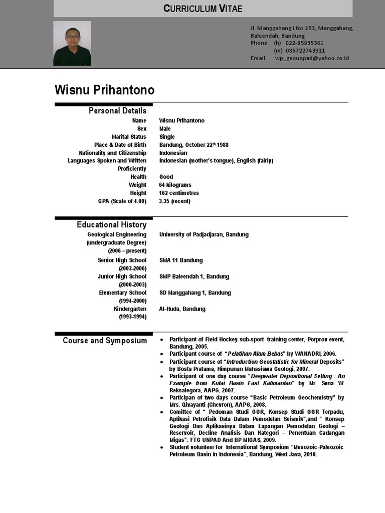 CV Wisnu Update1 | PDF | Physical Sciences | Geology