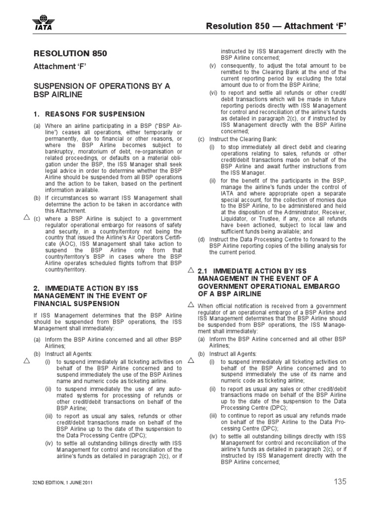 IATA Resolution 850: BSP Airline Suspension | PDF | Debits And Credits ...
