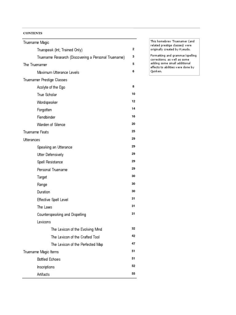 Truenamer Homebrew | PDF