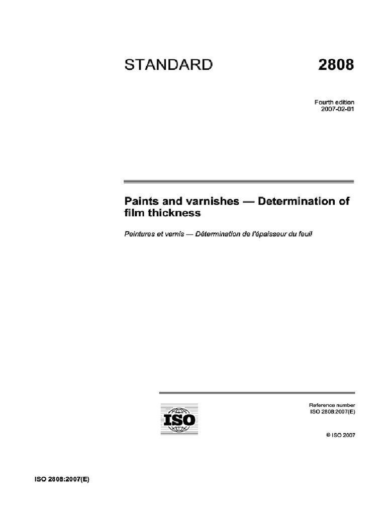 Norma ISO 2808-2007 Determinacion de Espesores de Pintura | PDF ...