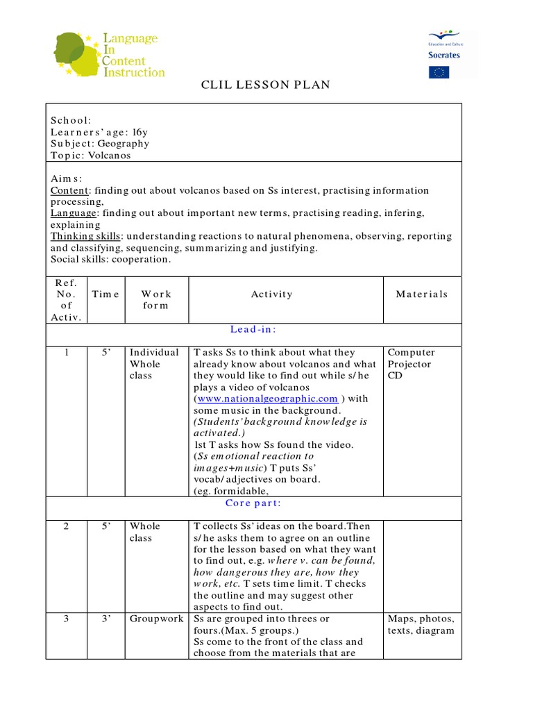 Lesson Plan3 CLIL | PDF | Volcano | Epistemology