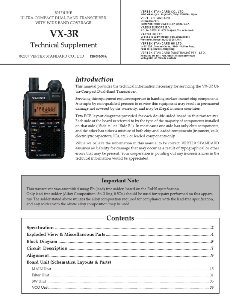 Yaesu Vx-3r Service Manual | PDF | Amplifier | Electronic Filter