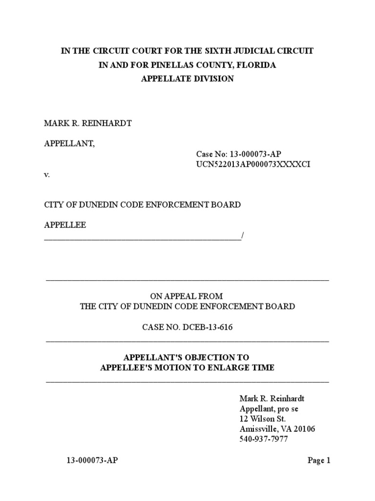 DCEB 13 616 Objection to Motion to Enlarge Time | Brief (Law) | Pro Se ...