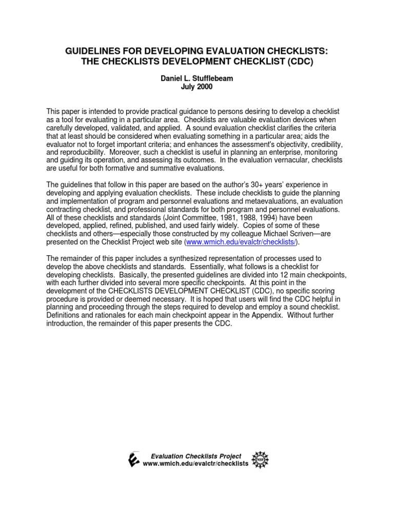 Guidelines For Developing Evaluation Checklists: The Checklists ...