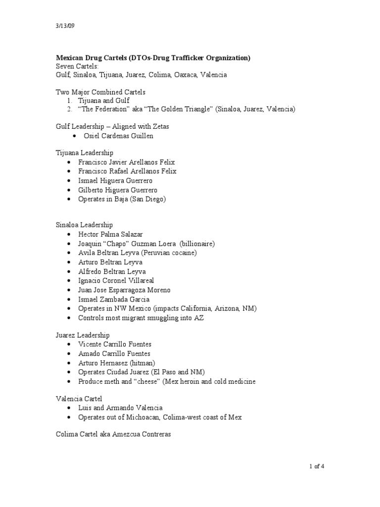 Fact Sheet Mex Drug Cartels Mar09 | PDF | Sinaloa Cartel | Drug Policy