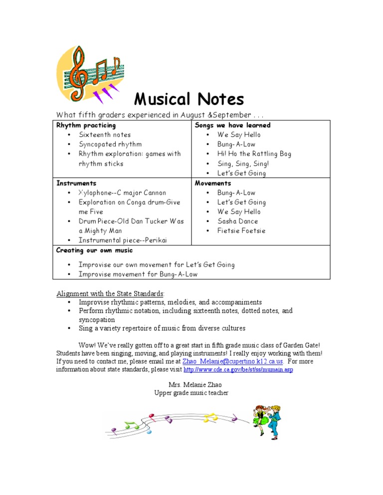 Fifth Grade Music Class Highlights | PDF | Language Arts & Discipline | Art
