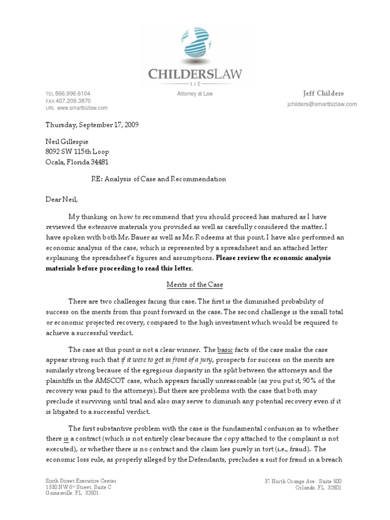 Jeff Childers, Analysis of Case and Recommendation, Sep-17-2009 | PDF ...