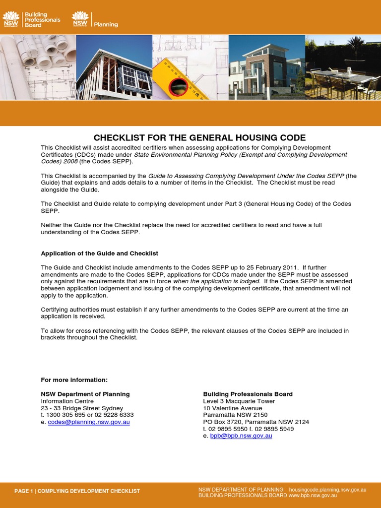 NSW Housing Code Checklist | Download Free PDF | Parking Lot | Land Lot