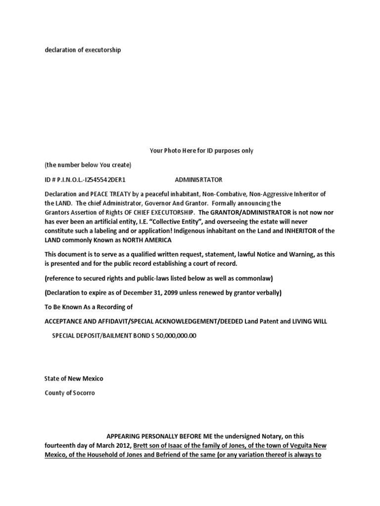 Declaration of Executorship | Fiduciary | Trust Law