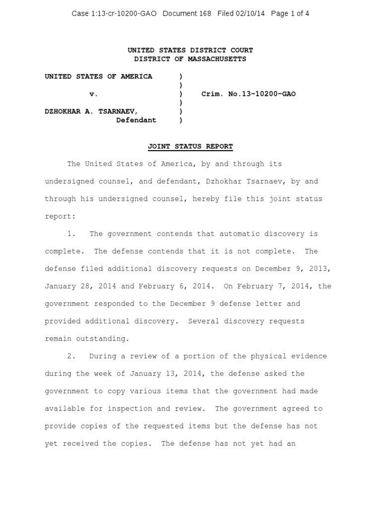 168 Joint Status Report 021014 | PDF | Discovery (Law) | Federal Rules ...
