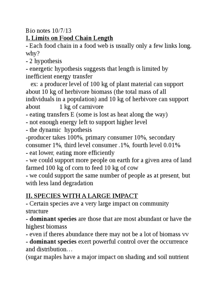 I. Limits On Food Chain Length | PDF | Organisms | Biological Concepts
