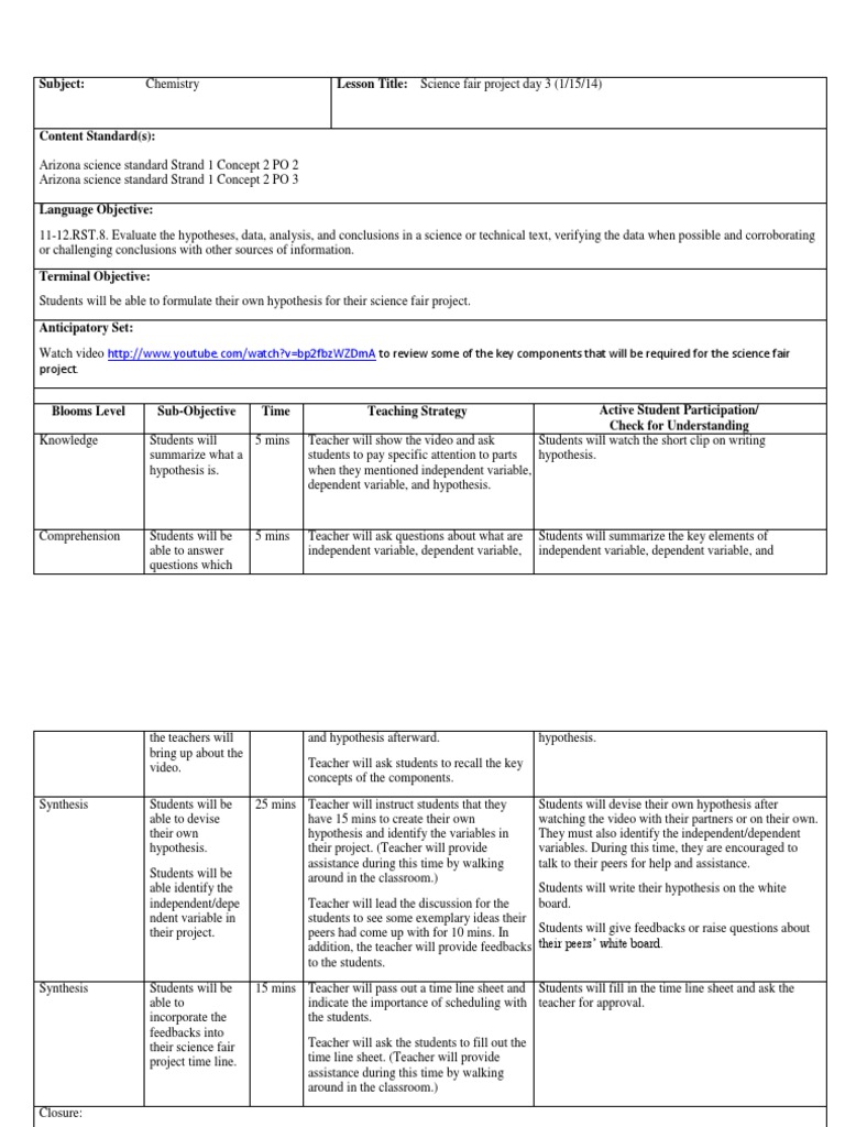 1 15 14 Sciencefair Lesson Updated | PDF | Hypothesis | Reading ...