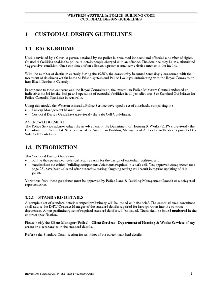 Wa Police Building Code Custodial Design Guidelines | PDF | Closed ...