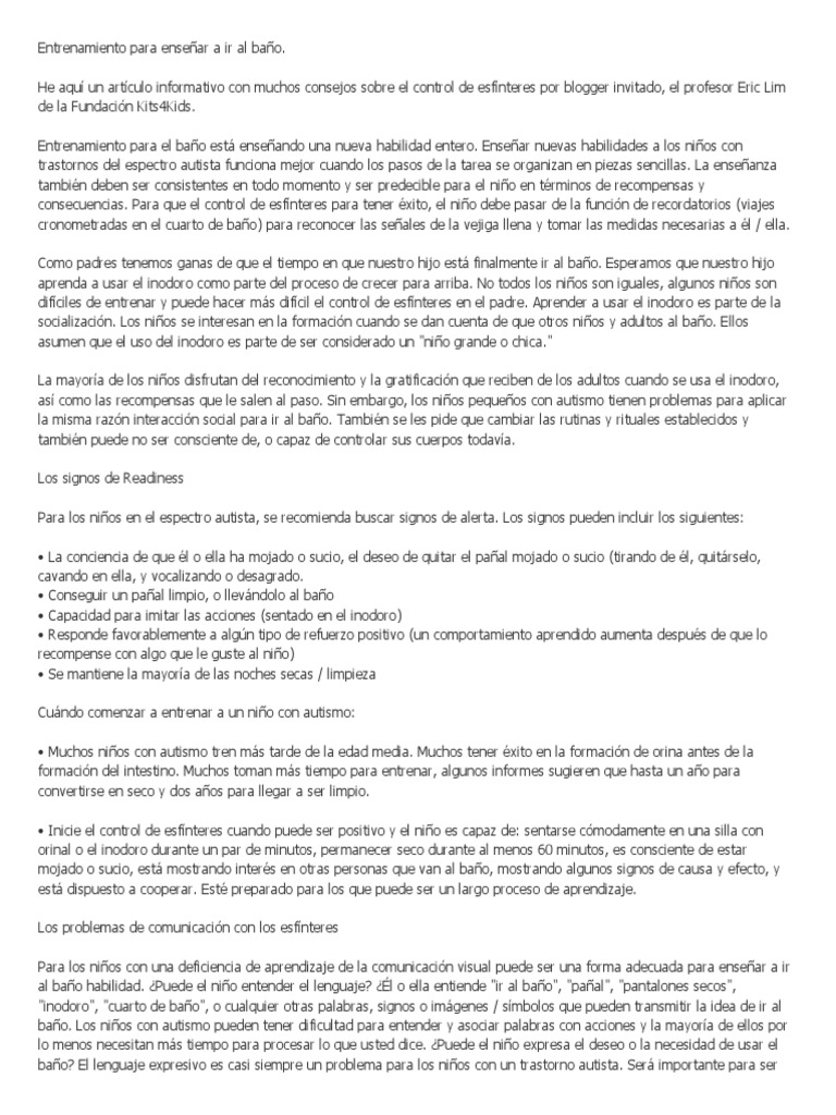 Entrenamiento para el baño en autismo | PDF | Autismo | Baño