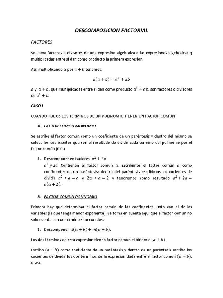 Descomposicion Factorial | PDF | Factorización | Multiplicación