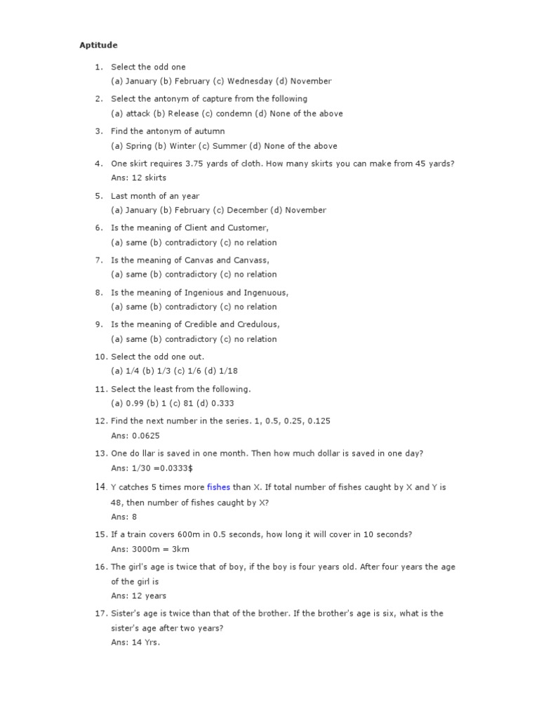 Aptitude 1 Select The Odd One A January B February Pdf C Programming Language 