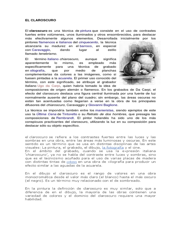 Claroscuro: Técnica y Evolución Artística | PDF | Tecnicas artisticas ...