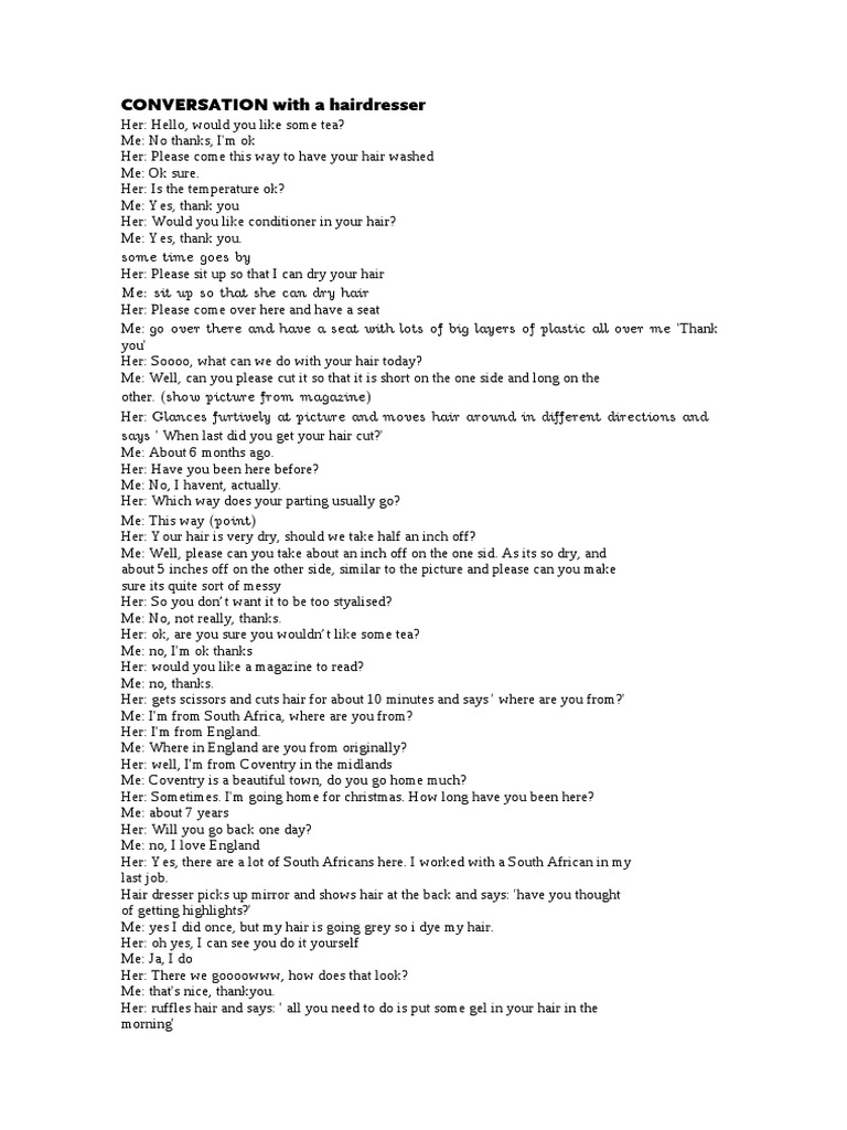 Dialogue In A Hairdresser Pdf