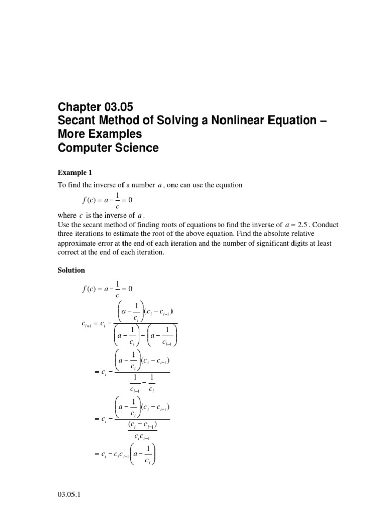 Secant Method of Solving A Nonlinear Equation - More Examples Computer ...