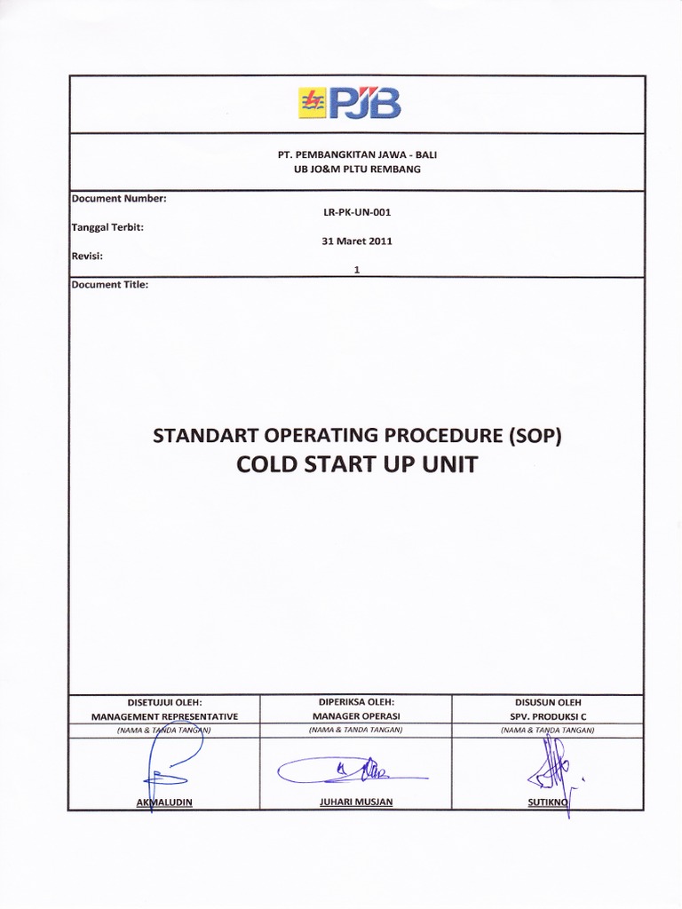 LR-PK-UN-001 SOP Cold Start Up Unit (Rev01) | PDF