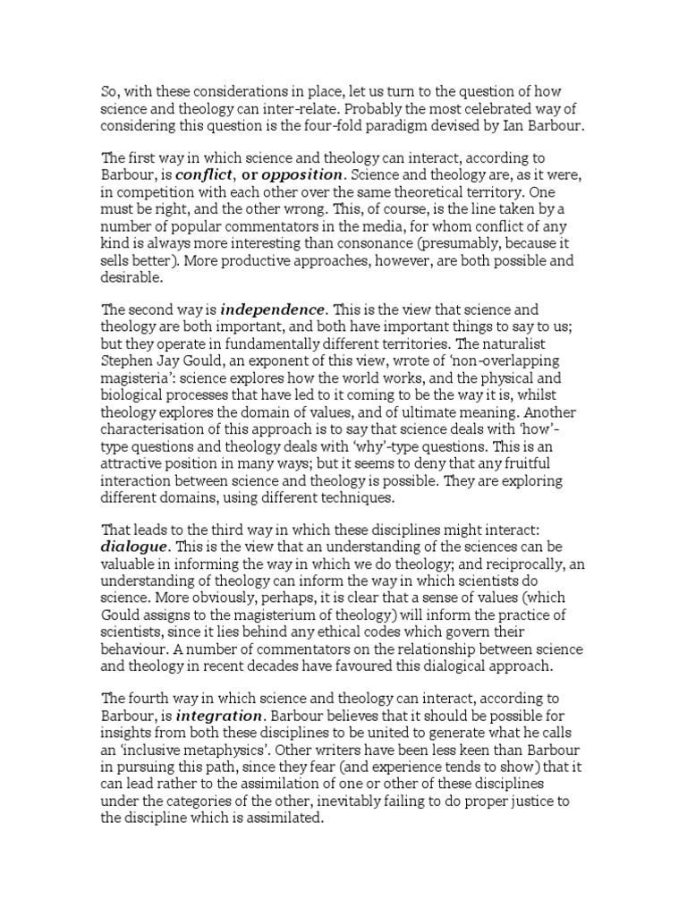 Barbour's 4 Models | Theology | Value (Ethics)