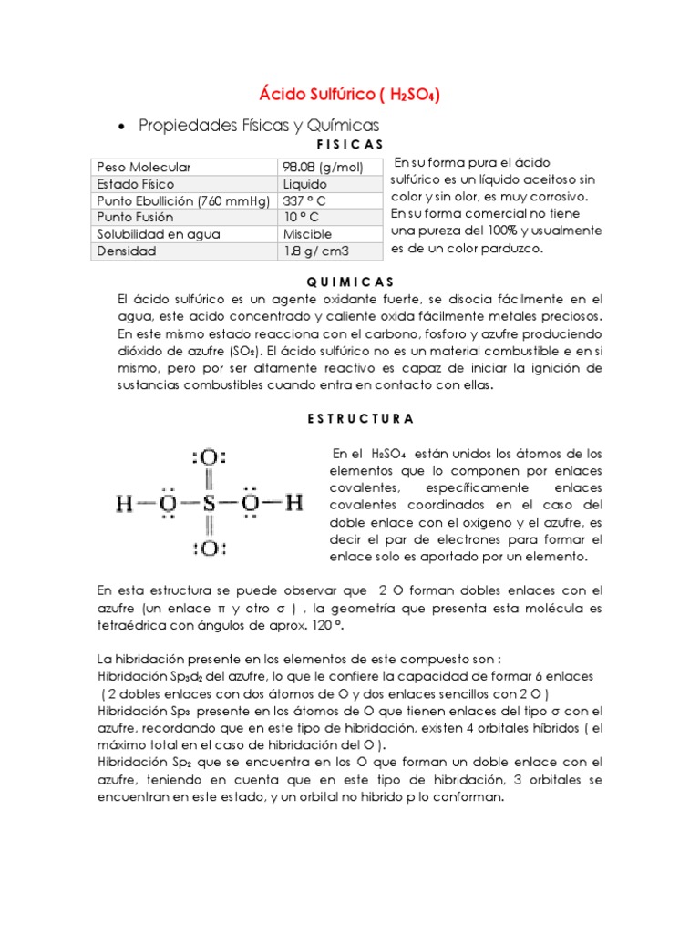 Acido Sulfurico | Ácido sulfúrico | Enlace químico