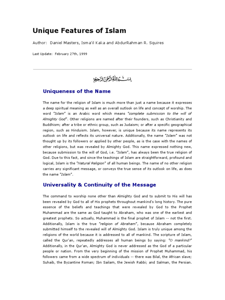 Unique Features of Islam | PDF