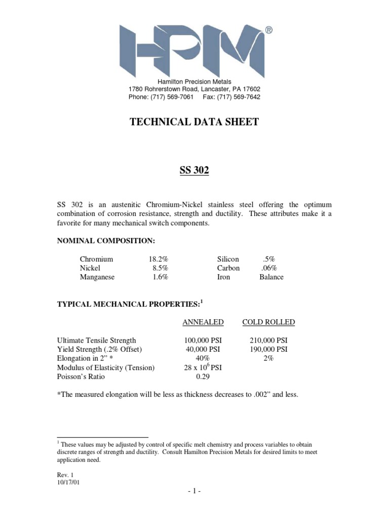 SS 302 Stainless Steel Properties | PDF