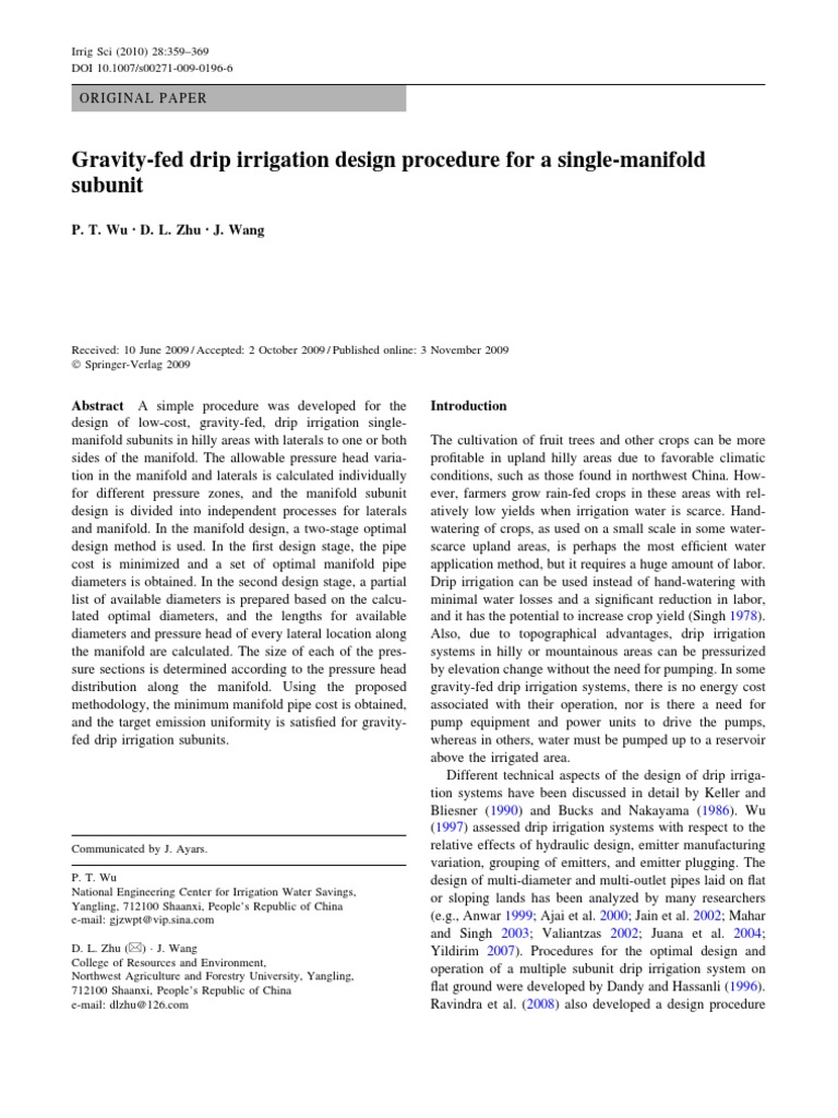 Gravity-Fed Drip Irrigation Design Procedure | PDF | Irrigation | Pressure