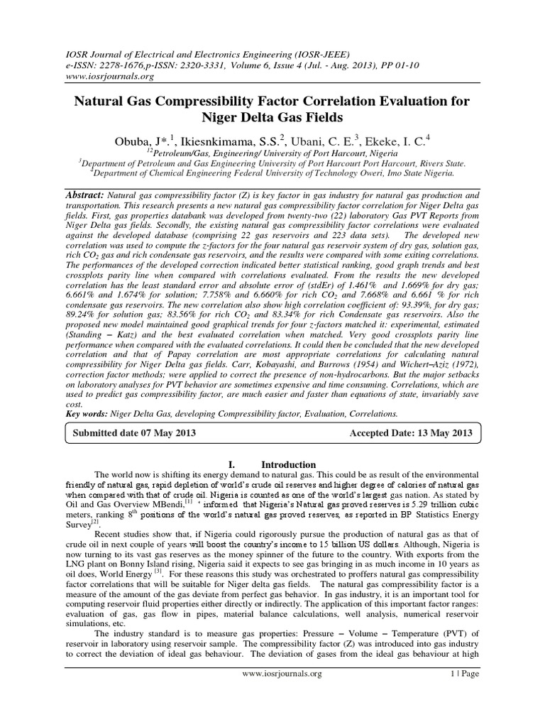 Natural Gas Compressibility Factor Correlation Evaluation For Niger