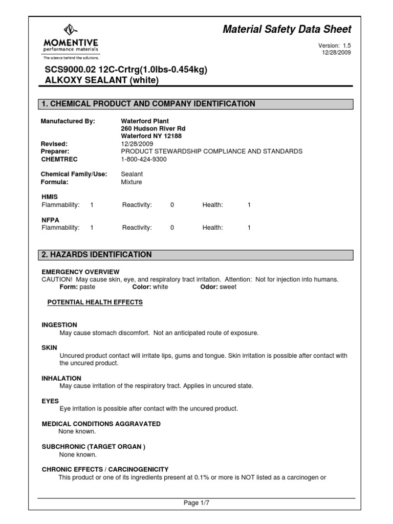 MSDS_SCS9000 | Formaldehyde | Personal Protective Equipment