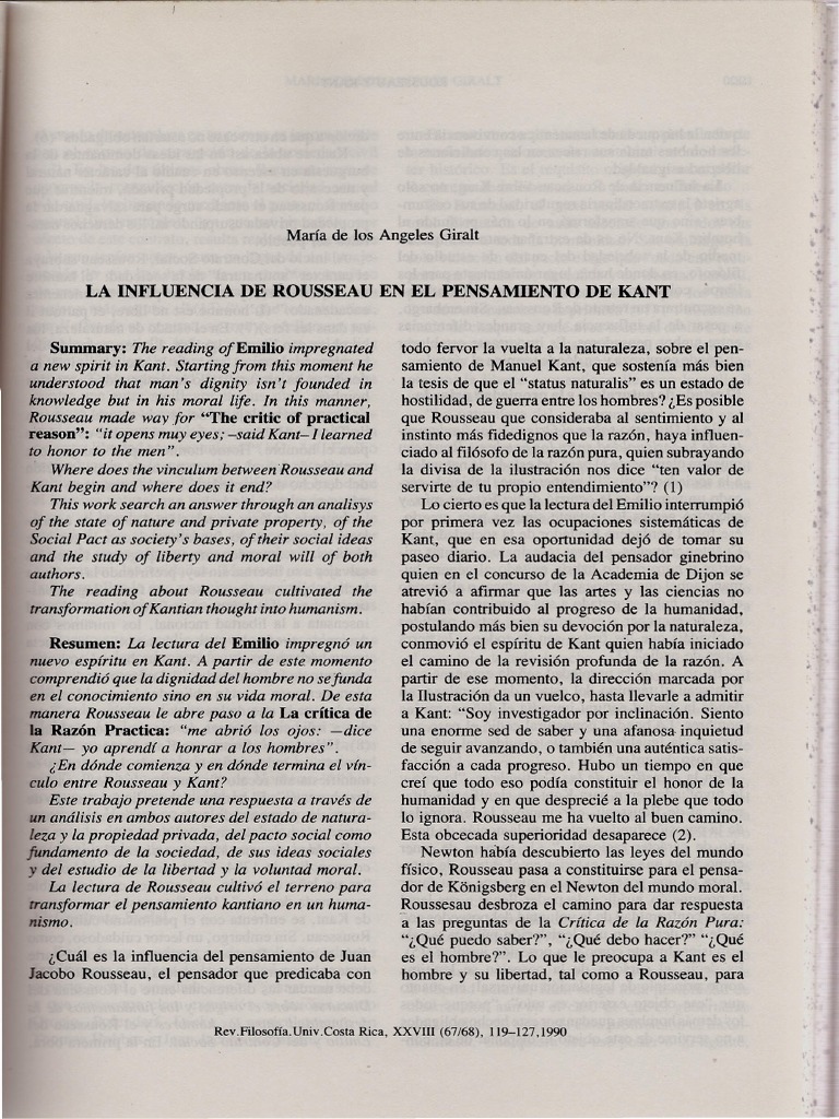 La Influencia de Rousseau en El Pensamiento de Kant | PDF | Jean ...