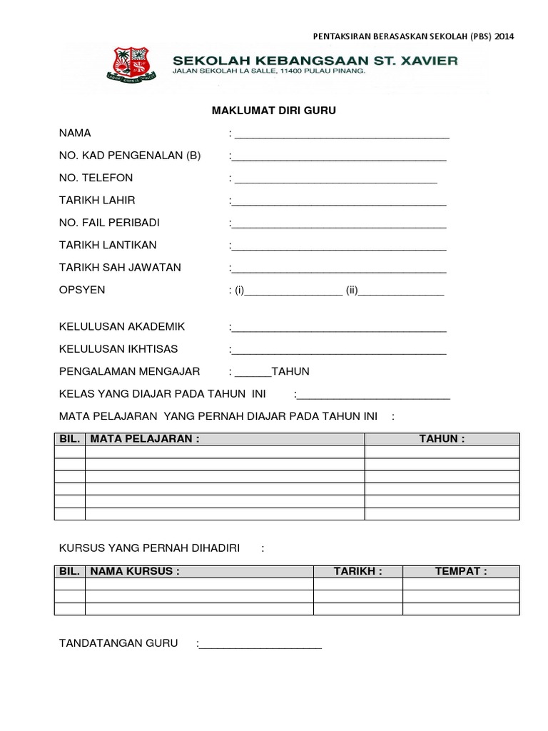 Borang Maklumat Diri Guru Panitia | PDF