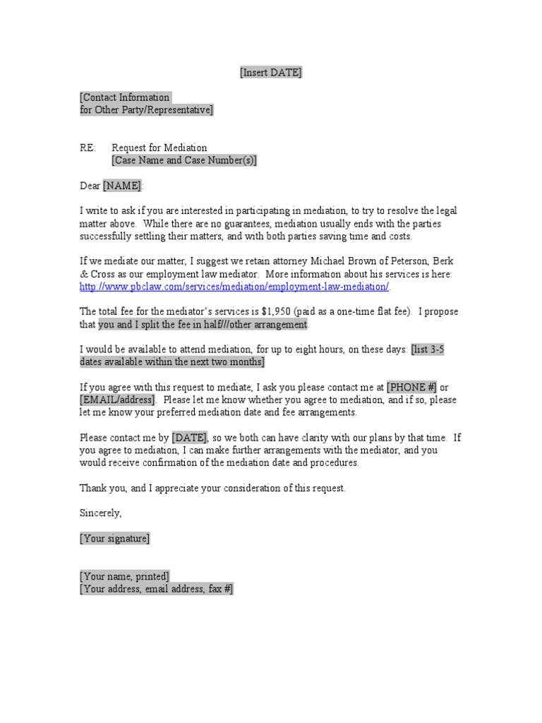 Mediation Request Letter SAMPLE | PDF | Business