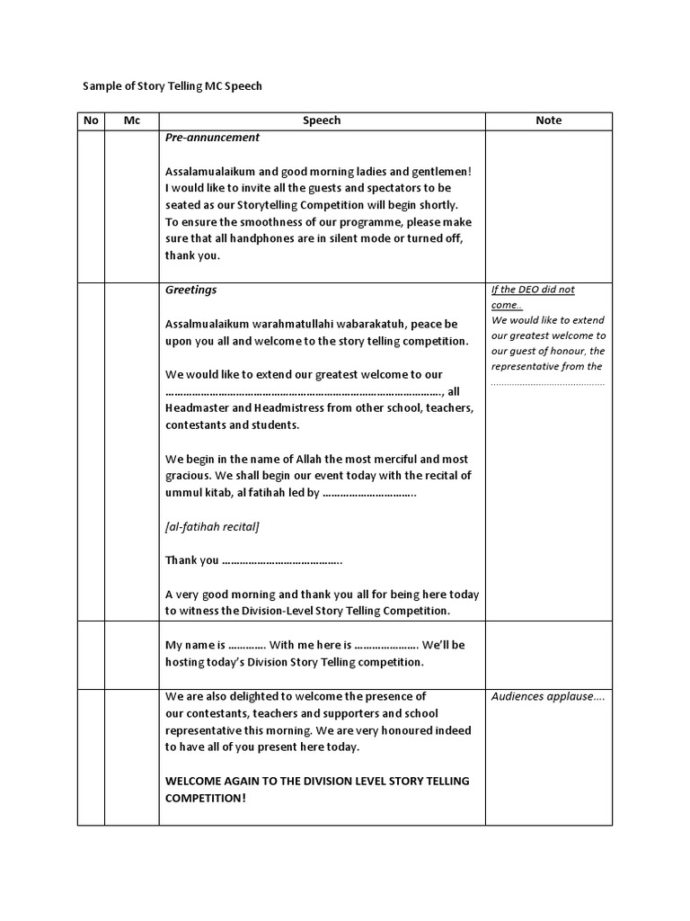 Sample of Story Telling MC Speech | PDF | Storytelling