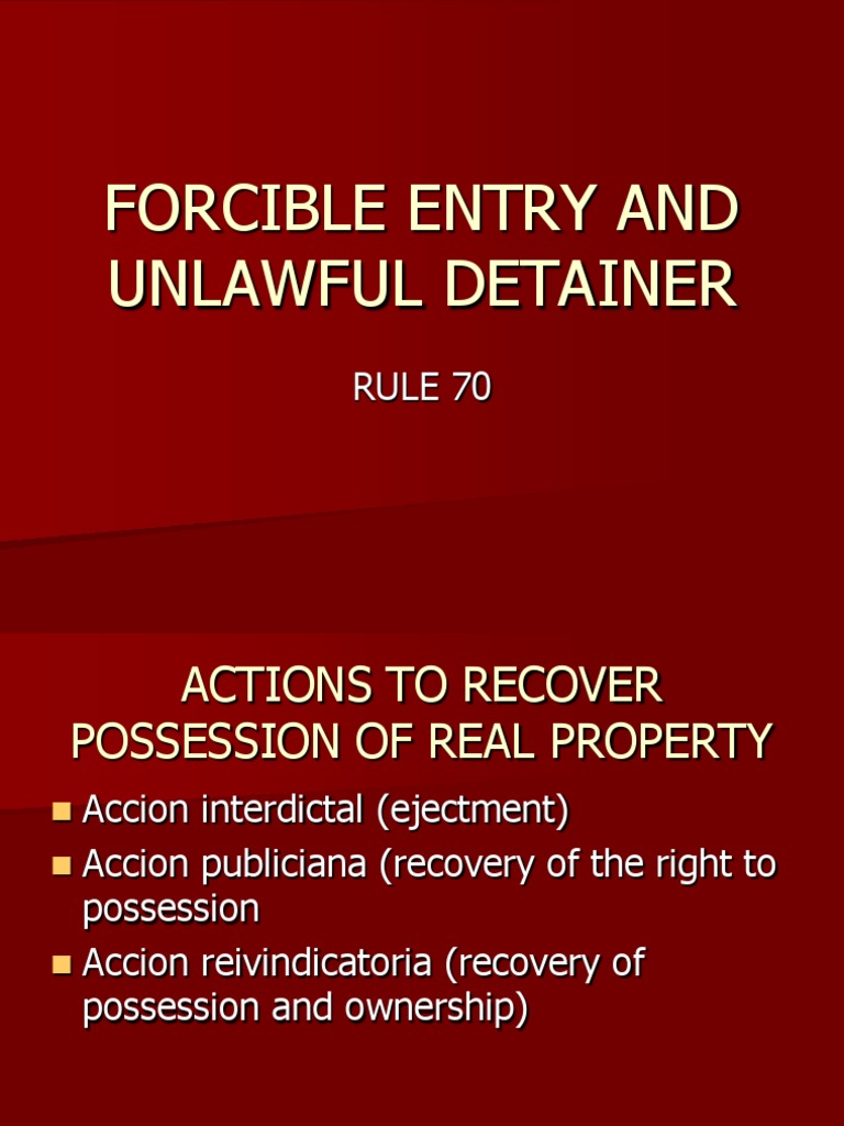 Forcible Entry & Unlawful Detainer Guide | PDF | Eviction | Complaint