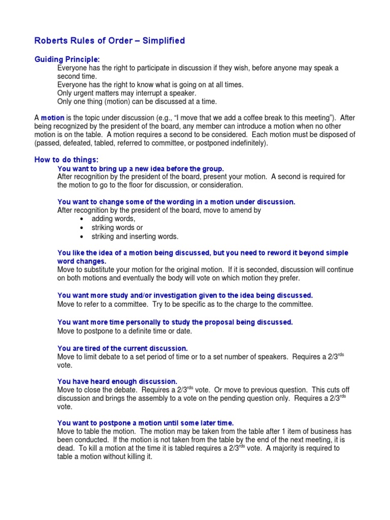 Roberts Rules Simplified | PDF | Parliamentary Procedure | Meetings