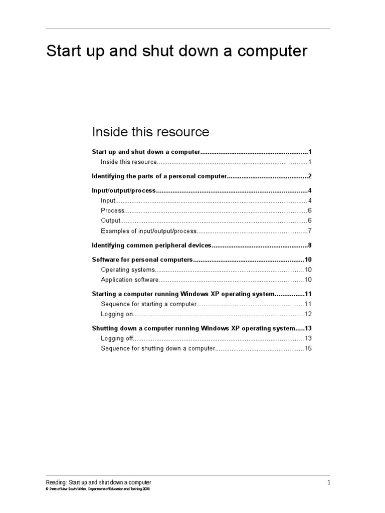 Start Up and Shut Down A Computer: Inside This Resource | PDF ...
