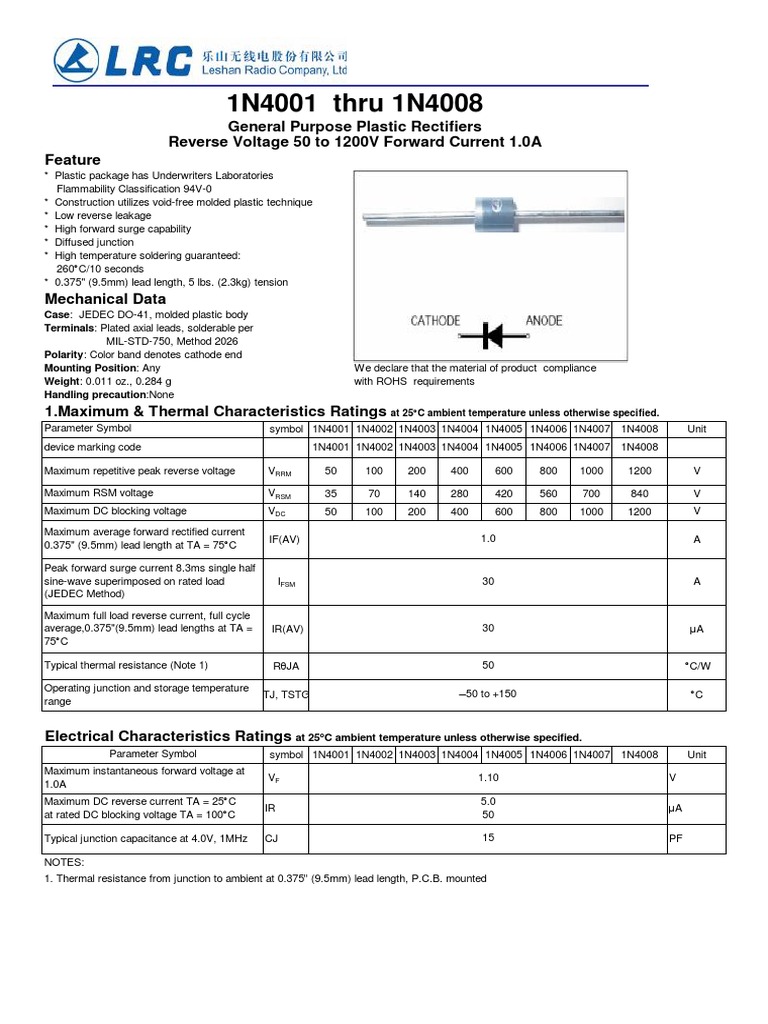1N4008 | PDF | Rectifier | Capacitor
