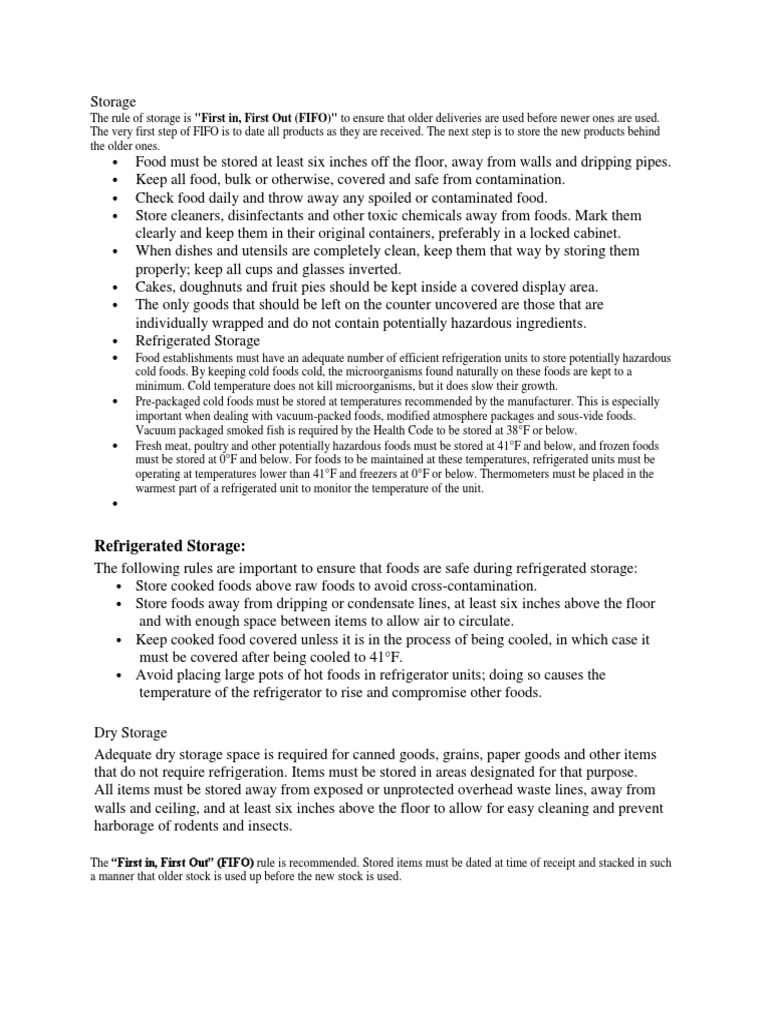 FIFO Storage Rules for Food Safety | PDF | Refrigerator | Meat