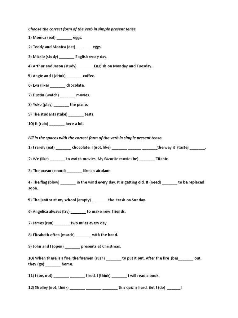 Choose the Correct Form of the Verb in Simple Present Tense | Verbo ...