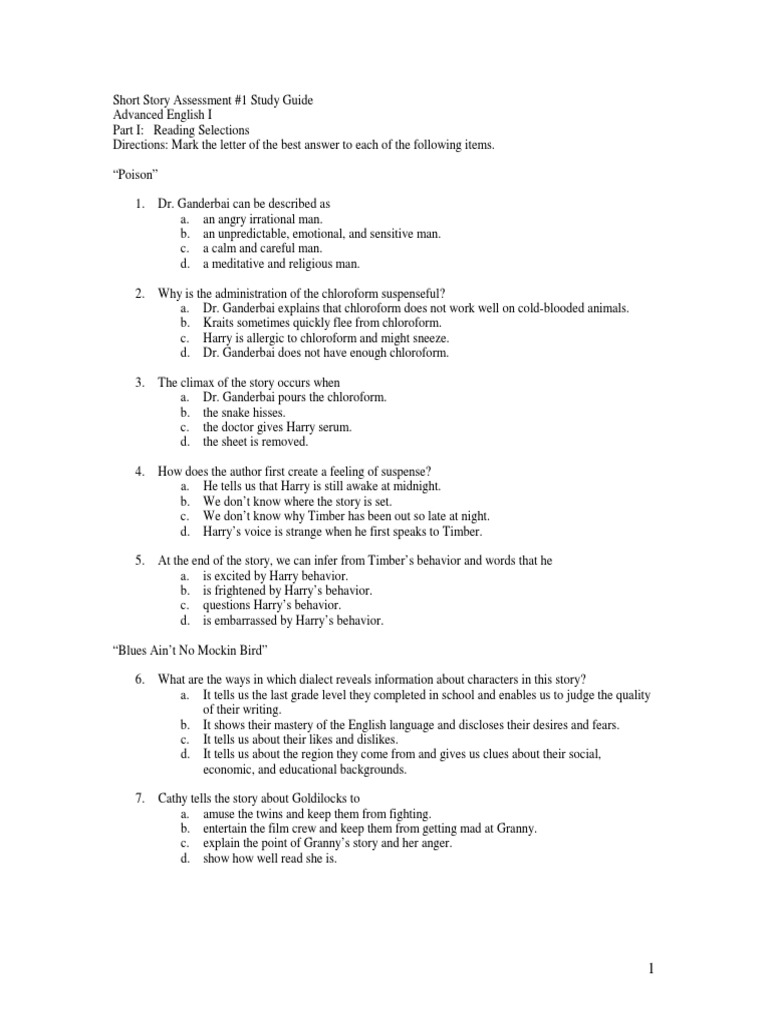 2014 - Short Story Assessment # 1 | PDF | Plot (Narrative)