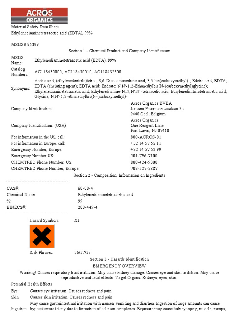 EDTA Msds | PDF | Personal Protective Equipment | Dangerous Goods